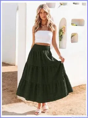 Skirts | Boho Maxi Skirt Flowy Tiered Aline With Pockets Smocked Waist ...